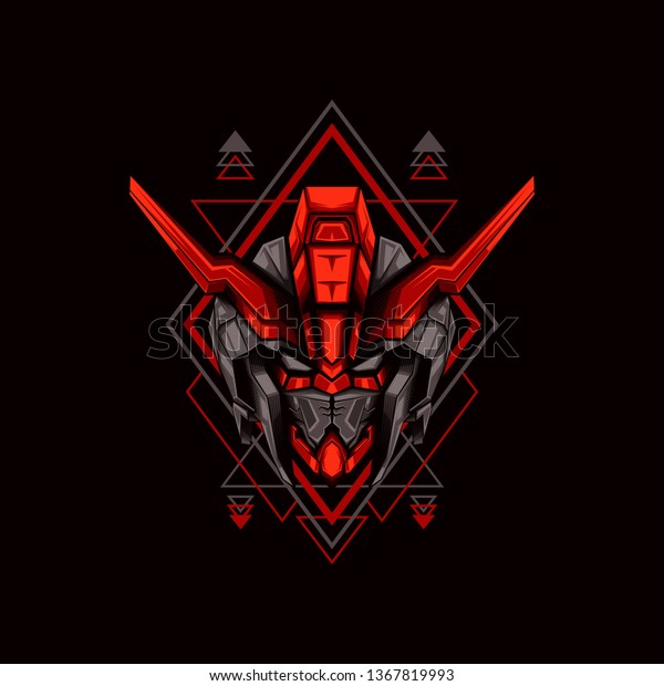 Red Horned Head Robot Illustration Merchandise Stock Vector (Royalty ...