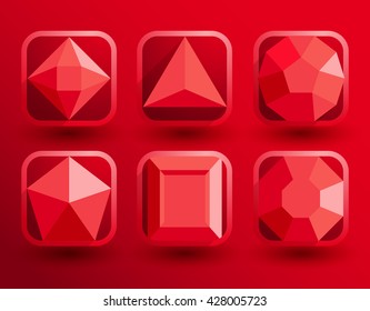 Red Jewel Shapes Collection Vector Illustration Stock Vector (Royalty ...