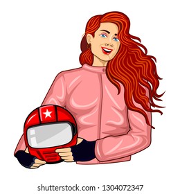Red Lady Biker Stock Vector (Royalty Free) 1304072347