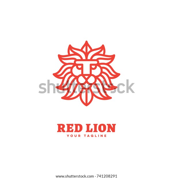 Red lion logo template design in outline style. Vector illustration.