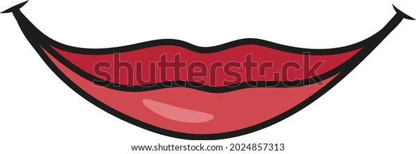 Red Lips Black Outline Gentle Smile Stock Vector (Royalty Free ...
