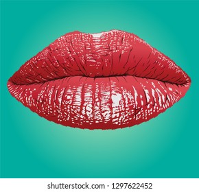 Red Lips Green Background Isolated Vector Stock Vector (Royalty Free ...