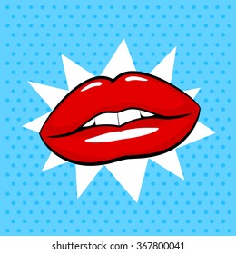Red Lips Pop Art On Blue Stock Vector (Royalty Free) 367800041 ...
