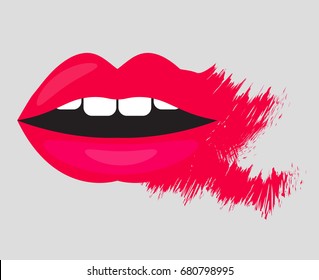 Red Lipstick Smeared On His Lips Stock Vector (Royalty Free) 680798995 ...