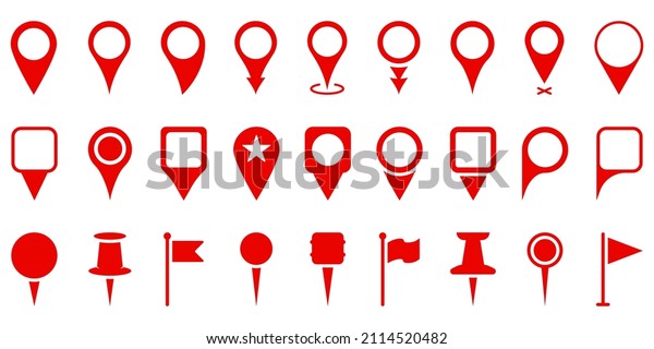 Red Location Pins Set Silhouette Icon: เวกเตอร์สต็อก (ปลอดค่าลิขสิทธิ์ ...