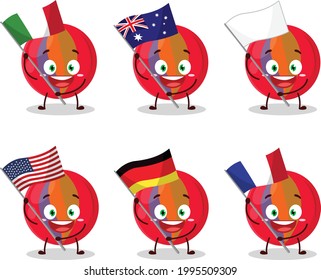 Red Marbles Cartoon Character Bring Flags Stock Vector (Royalty Free ...