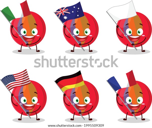 Red Marbles Cartoon Character Bring Flags Stock Vector (Royalty Free ...