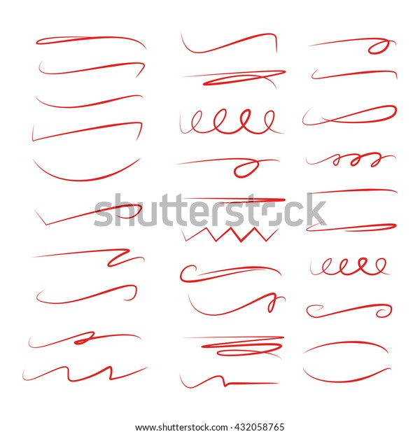 Red Marker Drawing Underline Set Doodle 스톡 벡터(로열티 프리) 432058765