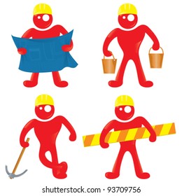 Red Men Under Construction Icon Set Stock Vector (Royalty Free ...