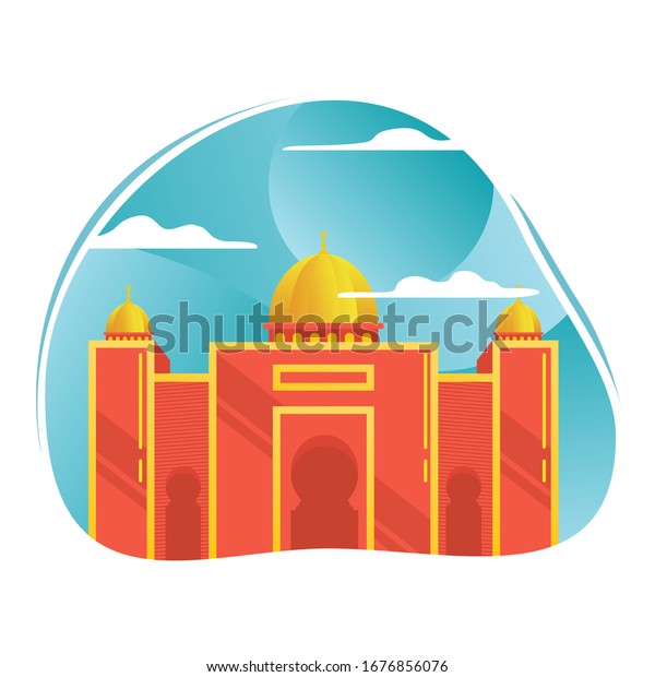 Red Mosque Illustration Islamic Building Muslim Stock Vector (Royalty ...