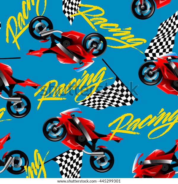 Red Motorcycle Racing Checkered Flag Seamless Stock Vector (Royalty ...