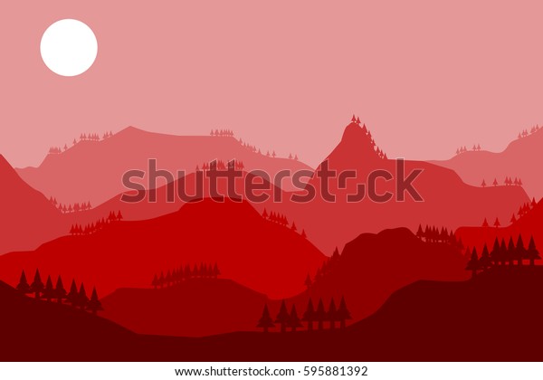 Red Mountain Hill Landscape Red Skyvector Stock Vector (Royalty Free ...