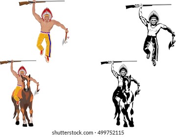 Red Native Indian Characters Colors Monochrome Stock Vector (Royalty ...