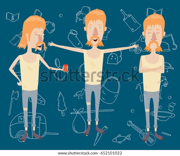 Red Neck Hobo Character Set Hand Stock Vector (Royalty Free) 652101022 ...