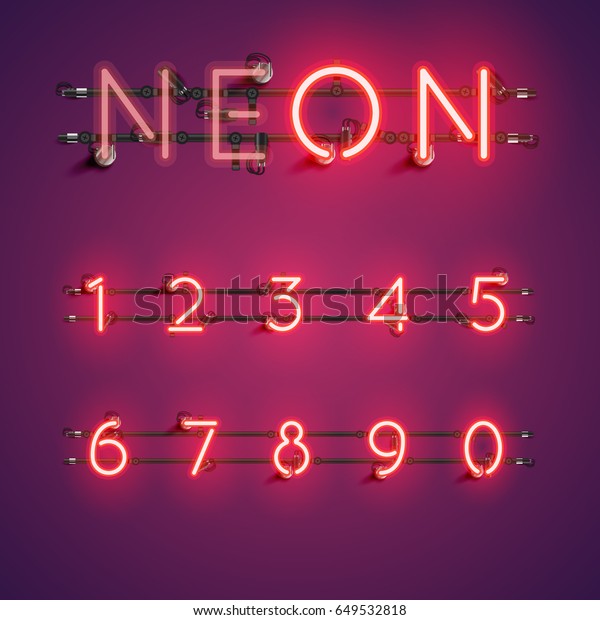 Red Neon Numbers Set On Purple Stock Vector (Royalty Free) 649532818 ...