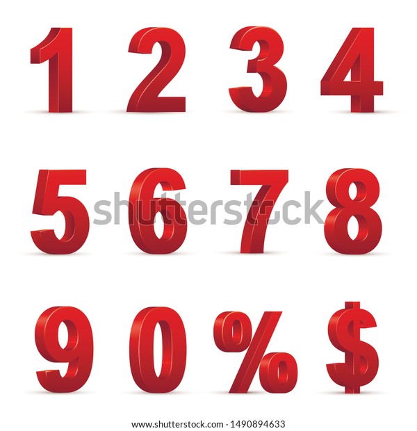 Red Numbers Symbols 3d Illustrations Set Stock Vector (Royalty Free ...
