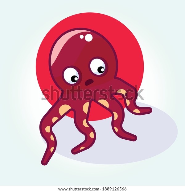 Red Octopus Cute Character Confused Stock Vector (Royalty Free ...
