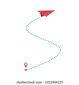 Red Paper Plane Dotted Path Isolated Stock Vector (Royalty Free ...