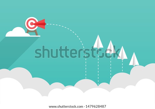 Red Paper Plane Flies Target On Stock Vector (Royalty Free) 1479628487