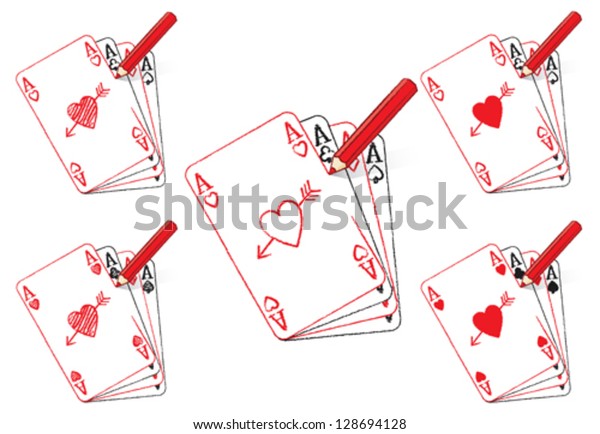 Red Pencil Drawing Ace Hearts Playing Stock Vector (Royalty Free ...