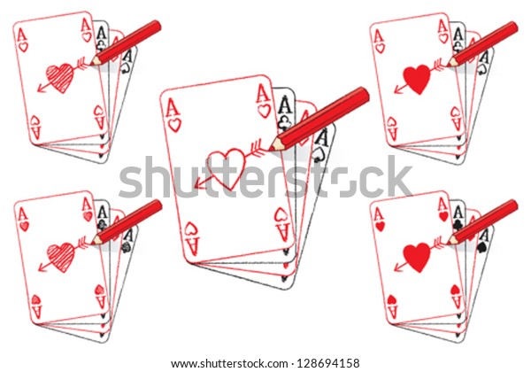 Red Pencil Drawing Ace Hearts Playing Stock Vector (Royalty Free ...