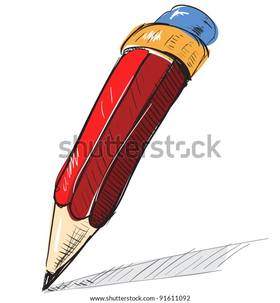 Red Pencil Sketch Cartoon Vector Illustration Stock Vector (Royalty ...