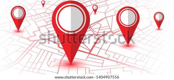 Red pin showing location on gps navigator map. Vector illustration