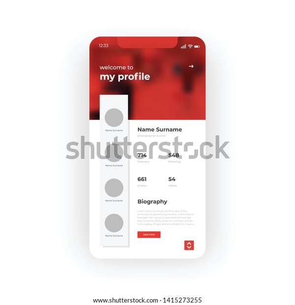 Red Profile Welcome Page Ui Ux Stock Vector (Royalty Free) 1415273255 ...