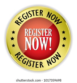 Red Register Now Badge Gold Border Stock Vector (Royalty Free ...