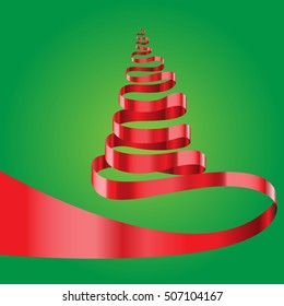 Red Ribbon Christmas Tree On Green Stock Vector (Royalty Free ...