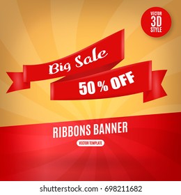 Red Ribbons Horizontal Banner Isolated Vector Stock Vector (Royalty ...