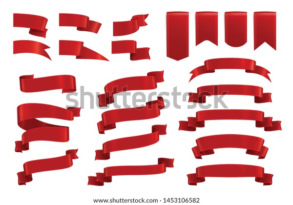 Red Ribbons Realistic Set Colourful Isolated Stock Vector (Royalty Free ...