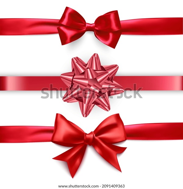 Red Ribbons Set Horizontal Red Ribbon Stock Vector (Royalty Free ...
