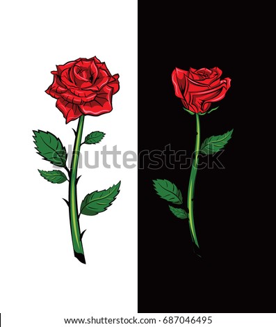 Red Rose Cartoon Style On White Stock Vector (Royalty Free) 687046495 ...