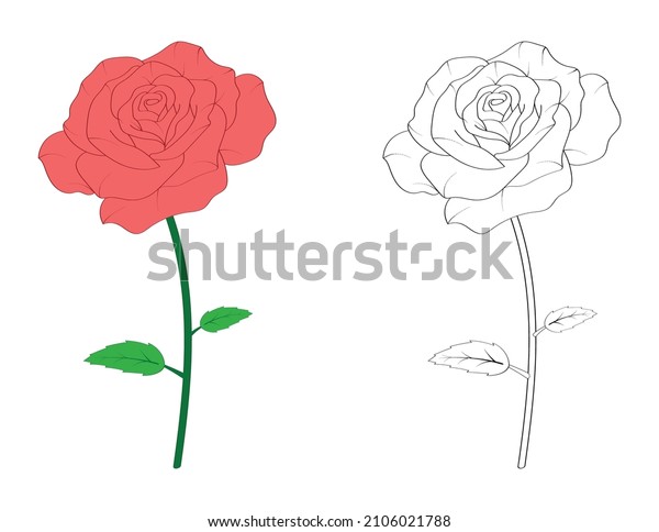 Red Rose Coloring Page Stock Vector (Royalty Free) 2106021788 ...
