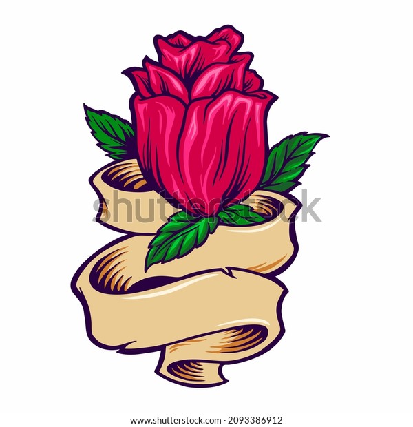 Red Rose Flower Ribbon Flower Vector Stock Vector (Royalty Free ...
