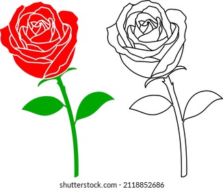 Red Rose Outline Style Vector Illustration Stock Vector (Royalty Free ...