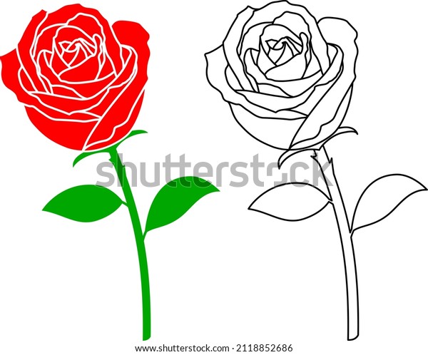 Red Rose Outline Style Vector Illustration Stock Vector (Royalty Free ...