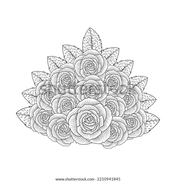 Red Roses Flower Coloring Page Line Stock Vector (Royalty Free ...