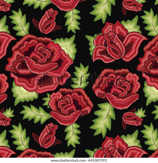 Red Roses Mexican Pattern Embroidery Stock Vector (Royalty Free ...