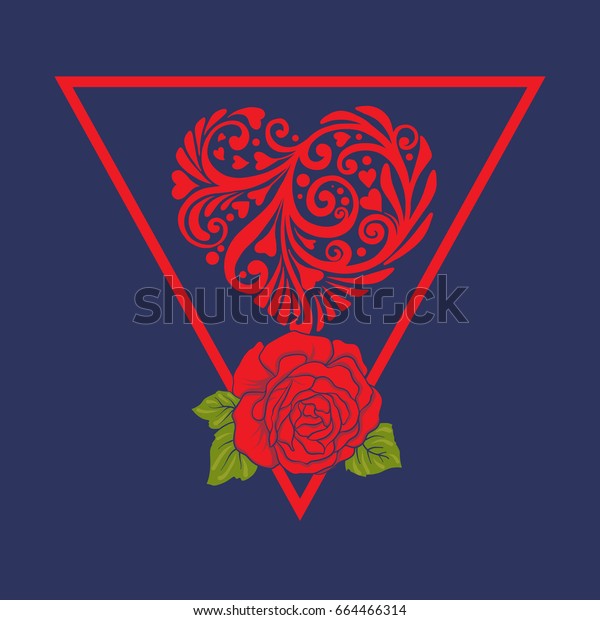 Red Roses Triangle Heart Stock Vector (Royalty Free) 664466314 ...
