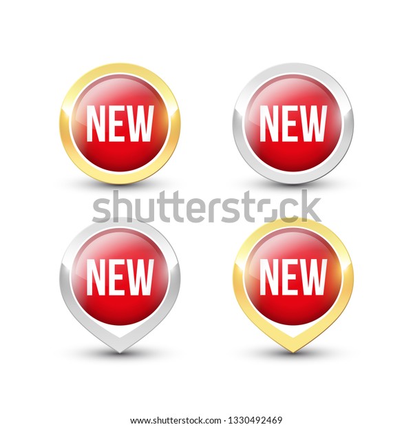 Red Round New Buttons Pointers Metallic Stock Vector (Royalty Free ...