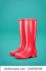 Red Rubber Rain Boots On Blue Stock Vector (Royalty Free) 1165936768 ...