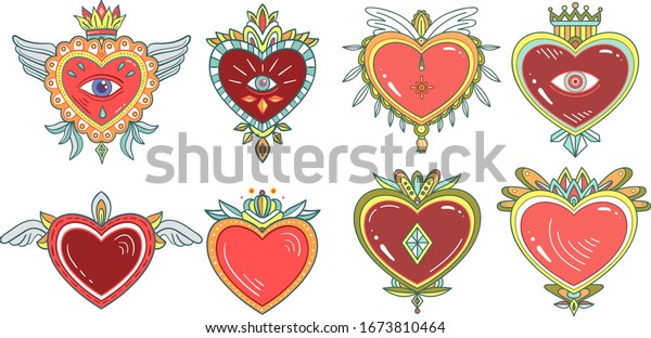 Red Sacred Heart Vector Illustration Mexican Stock Vector (Royalty Free ...