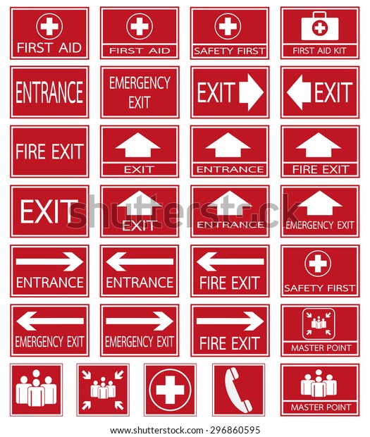 Red Safety Sign Vector Emergency Exit Stock Vector (Royalty Free) 296860595
