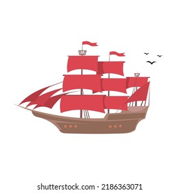 Red Sailing Ship Vector Art Flat Stock Vector (Royalty Free) 2186363071 ...