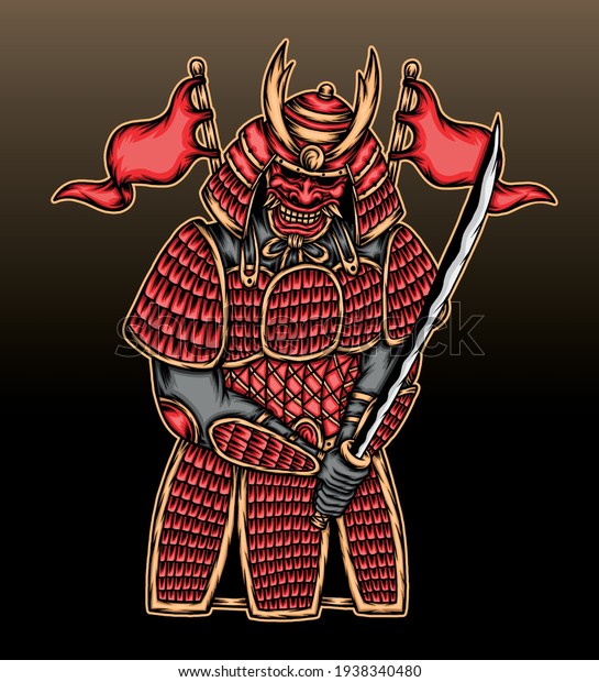 Red Samurai Warrior Illustration Premium Vector Stock Vector (Royalty ...