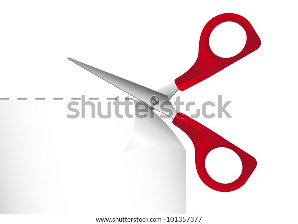 Red Scissor Cutting Paper Background Vector Stock Vector (Royalty Free ...