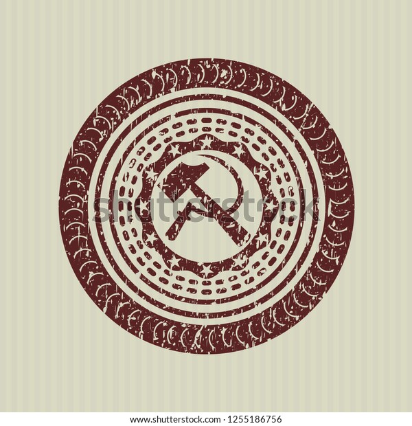Red Sickle Hammer Icon Inside Distress Stock Vector (Royalty Free ...