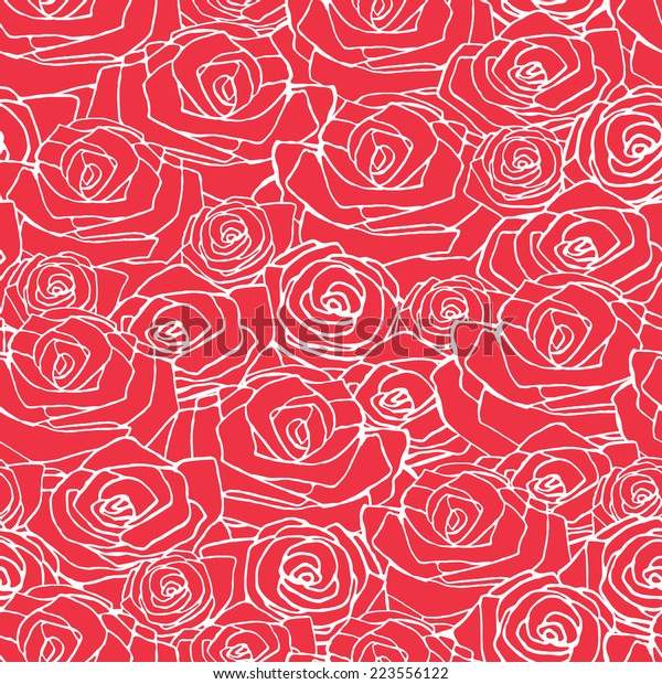 Red Simple Outline Rose Seamless Pattern Stock Vector (Royalty Free ...